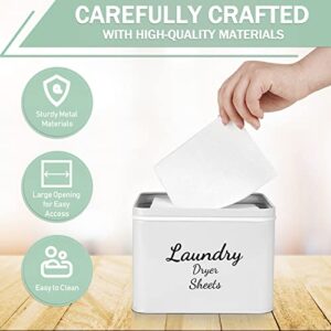 Creproly Dryer Sheet Holder Dispenser Farmhouse Metal Dryer Sheet Container with Lid for Laundry Room Decor and Space Saving Laundry Room Organization and Storage (White)