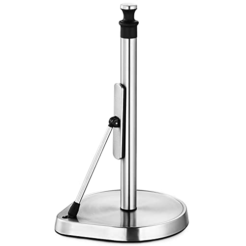 GOODBUY Paper Towel Holder, One- Handed Operation Paper Towel Holder Stand, 304 Stainless Steel Paper Towel Holder, Tension Arm Paper Towel Holder Countertop for Kitchen, Bedroom, Bathroom & Outdoor