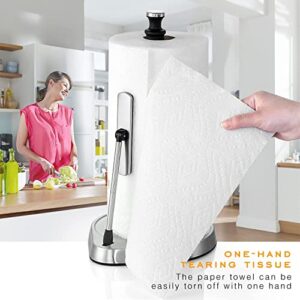 GOODBUY Paper Towel Holder, One- Handed Operation Paper Towel Holder Stand, 304 Stainless Steel Paper Towel Holder, Tension Arm Paper Towel Holder Countertop for Kitchen, Bedroom, Bathroom & Outdoor