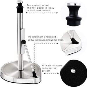 GOODBUY Paper Towel Holder, One- Handed Operation Paper Towel Holder Stand, 304 Stainless Steel Paper Towel Holder, Tension Arm Paper Towel Holder Countertop for Kitchen, Bedroom, Bathroom & Outdoor