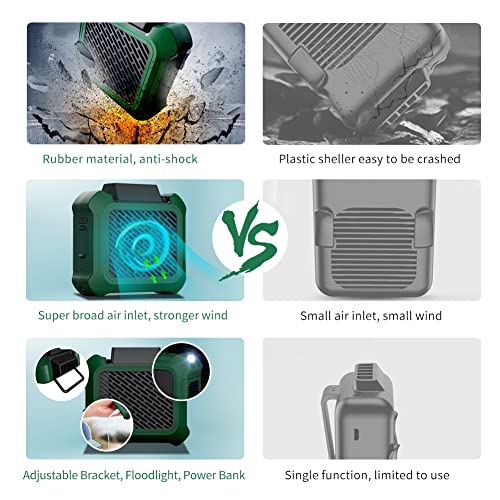 AquaGreen Portable Waist Fan, Mini Necklace Fan, 6000mAh Battery Operated Belt Fan, Can Use as Flashlight & Power Bank, Rechargeable Personal Wearable Fan for Outdoor Working Camping Trip