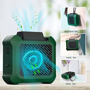 AquaGreen Portable Waist Fan, Mini Necklace Fan, 6000mAh Battery Operated Belt Fan, Can Use as Flashlight & Power Bank, Rechargeable Personal Wearable Fan for Outdoor Working Camping Trip