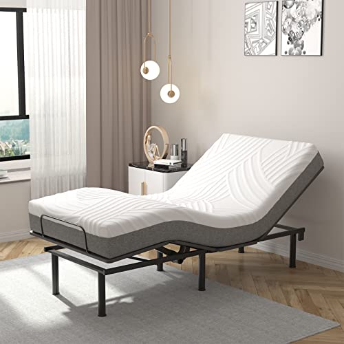 Giantex Twin XL Adjustable Bed Frame w/ 8” Cool Gel Infused Memory Foam Mattress, Electric Adjustable Bed Combo w/Head & Foot Adjustment, Remote Control, LED Light & Dual USB Ports, Convoluted Foam