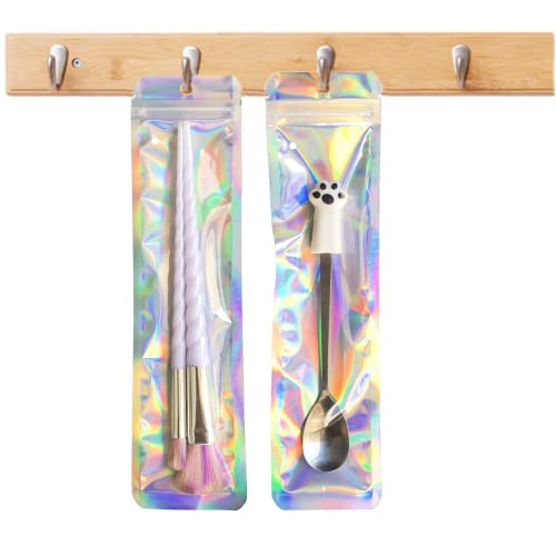 100 Pack Pen Packaging Bags Packaging Holographic Bags for Small Business Jewelry,Lip Gloss,Pen, (2.4x9inch)