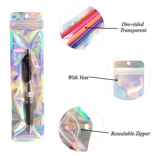 100 Pack Pen Packaging Bags Packaging Holographic Bags for Small Business Jewelry,Lip Gloss,Pen, (2.4x9inch)