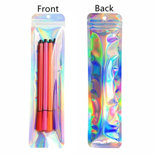 100 Pack Pen Packaging Bags Packaging Holographic Bags for Small Business Jewelry,Lip Gloss,Pen, (2.4x9inch)