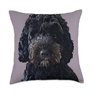 black cockapoo dog throw pillow, 18x18, multicolor