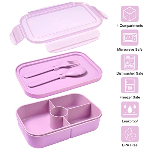 Jeopace Bento Box, Bento Box Adult Lunch Box,Kids Bento Box with 3&4Compartments,Lunch Containers Microwave Safe(Flatware Included,LightPurple+Orange)