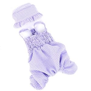 paideful dog pajamas with feet adorable plaid pjs for small dogs cute cats girls overalls shirts bib pants with cap pet puppy chihuahua clothes for spring summer sleepwear dachshund apparel purple s