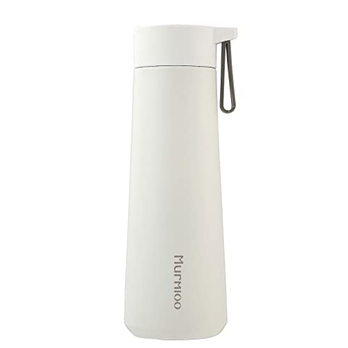 Murmioo Stainless Steel Insulated Thermos, Sports Water Bottle, Double Wall Vacuum Thermos Flask，Keep Hot and Cold，BPA Free, Suitable for Cycling, Camping and Office 14oz/420ml (White)