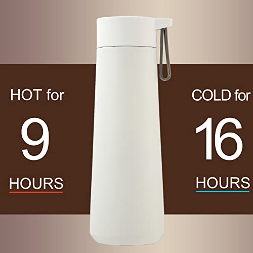 Murmioo Stainless Steel Insulated Thermos, Sports Water Bottle, Double Wall Vacuum Thermos Flask，Keep Hot and Cold，BPA Free, Suitable for Cycling, Camping and Office 14oz/420ml (White)