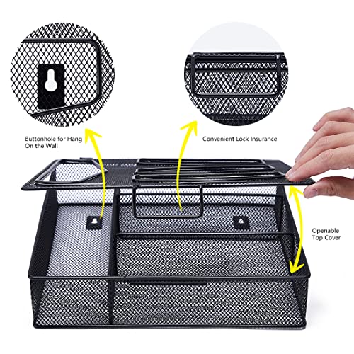 Cirloop Ziplock Bag Storage Organizer for Kitchen Drawer Wall , Black Mesh Metal Flip-Top Lid Organizer, Compatible with Gallon, Quart, Sandwich and Snack Variety Size Bag (1 Box 4 Slots)