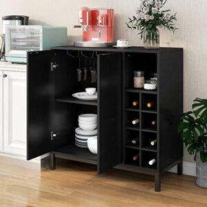 recaceik sideboard buffet cabinet, modern coffee bar cabinet kitchen storage cabinet with removable wine rack & adjustable shelf, 2 doors bar buffet sideboard for living room