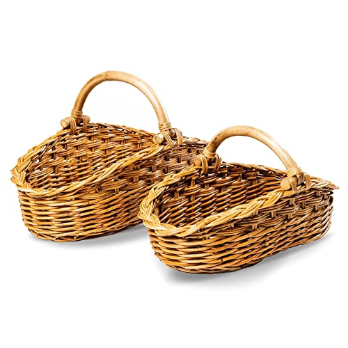 The Basket Lady Wicker Gathering Basket, Small, 18.5 in L x 10 in W x 9 in H, Simply Natural (Sold Individually)