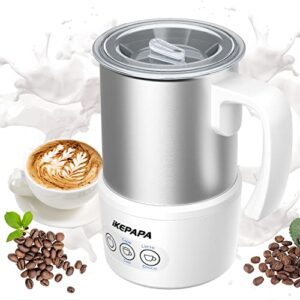 ikepapa milk frother – electric milk frother and steamer for home – 13.5oz/380ml large capacity – 5-in-1 functions with heating and frothing – ideal for latte, cappuccino, chocolate, hot milk, 500w