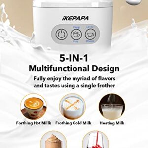 iKEPAPA Milk Frother – Electric Milk Frother and Steamer for Home – 13.5oz/380ml Large Capacity – 5-in-1 Functions with Heating and Frothing – Ideal for Latte, Cappuccino, Chocolate, Hot Milk, 500W