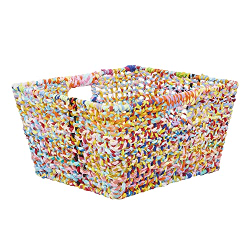 CosmoLiving by Cosmopolitan Cotton Rectangle Storage Basket with Handles, 19" x 16" x 10", Multi Colored