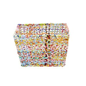 CosmoLiving by Cosmopolitan Cotton Rectangle Storage Basket with Handles, 19" x 16" x 10", Multi Colored