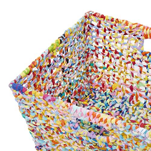 CosmoLiving by Cosmopolitan Cotton Rectangle Storage Basket with Handles, 19" x 16" x 10", Multi Colored