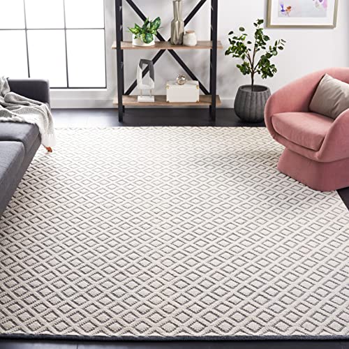 SAFAVIEH Vermont Collection Area Rug - 9' x 12', Ivory & Blue, Handmade Wool, Ideal for High Traffic Areas in Living Room, Bedroom (VRM304M)