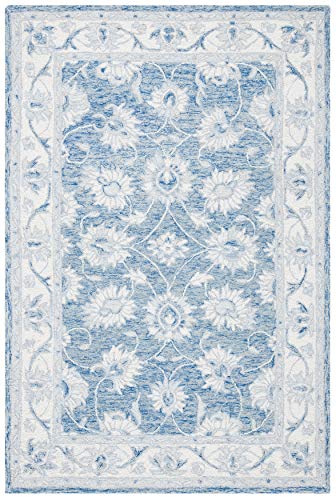 SAFAVIEH Micro-Loop Collection Accent Rug - 2' x 3', Blue & Ivory, Handmade Wool, Ideal for High Traffic Areas in Entryway, Living Room, Bedroom (MLP536M)