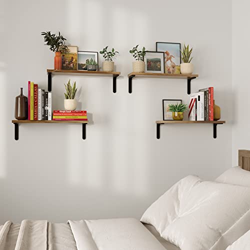 You Have Space Cappado Floating Shelves for Bathroom Decor, 17”x 4.5" Bookshelf, Storage Shelves for Living Room, Kitchen, Bedroom, Laundry, Burnt, Set of 4