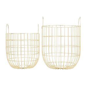 deco 79 contemporary metal round storage basket, set of 2 13", 11"w, gold