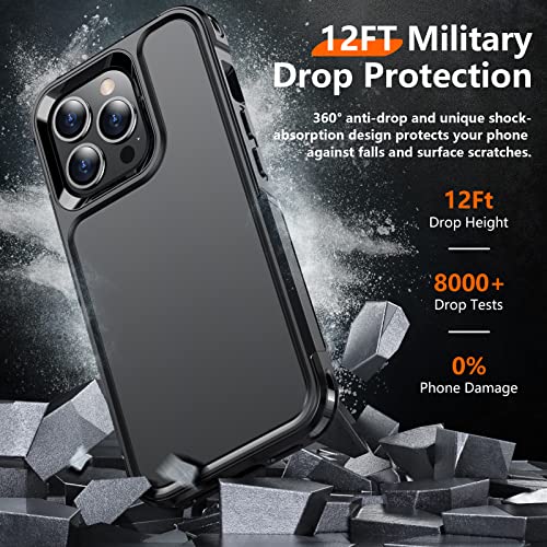 Red2Fire for iPhone 13 Pro Max Case, with 2X [Glass Screen Protector + Camera Lens Protector][12 FT Military Dropproof] Rugged Heavy Duty Full-Body Shockproof Phone Case Cover 6.7 inch-Black