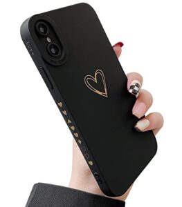 qokey for iphone x case,iphone xs case 5.8" side&back cute plated love heart with anti-fall lens cameras cover protection soft tpu shockproof anti-fingerprint phone cases for women girls men,black