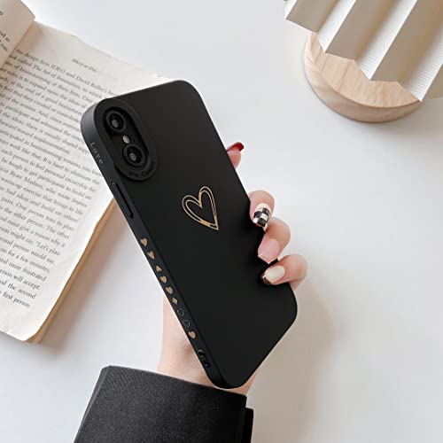 Qokey for iPhone X Case,iPhone Xs Case 5.8" Side&Back Cute Plated Love Heart with Anti-Fall Lens Cameras Cover Protection Soft TPU Shockproof Anti-Fingerprint Phone Cases for Women Girls Men,Black