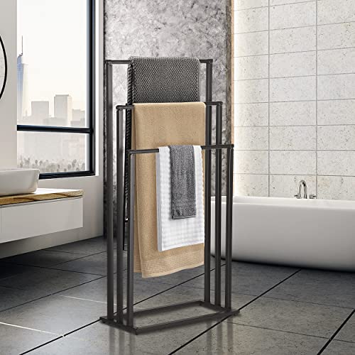 huyear Free Standing Towel Rack for Bathroom Metal Floor Towel Racks for Bathroom Freestanding Towel Stand Suitable for Home Storage Kitchen Pool Accessories 3 Tier