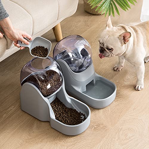 Automatic 3.8 L Waterer and Feeder Bundle Set, for Dog and Cat, Light Gray