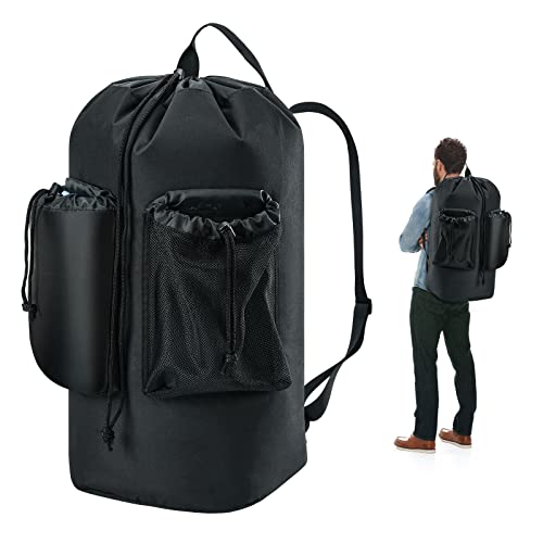 Laundry Backpack Bag Large Heavy Duty Laundry Hamper with Shoulder Straps Dirty Clothes Bag for College, Travel, Laundromat - Black