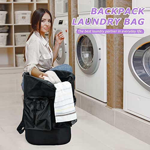 Laundry Backpack Bag Large Heavy Duty Laundry Hamper with Shoulder Straps Dirty Clothes Bag for College, Travel, Laundromat - Black