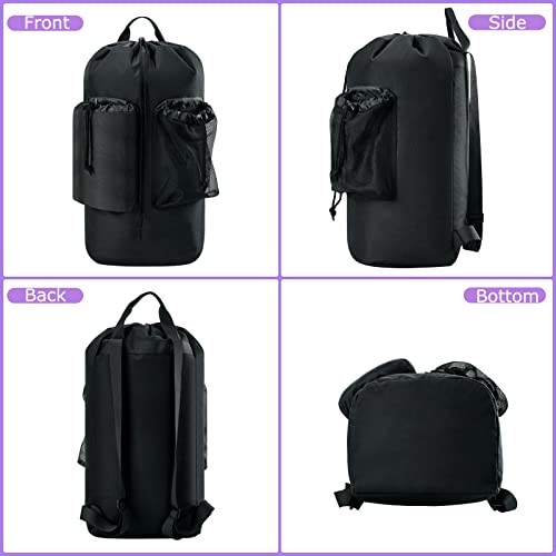 Laundry Backpack Bag Large Heavy Duty Laundry Hamper with Shoulder Straps Dirty Clothes Bag for College, Travel, Laundromat - Black