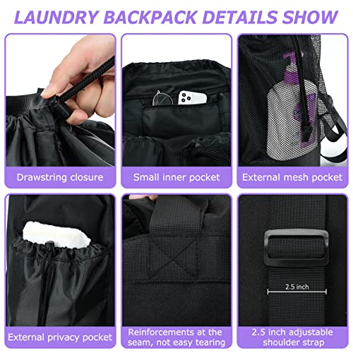 Laundry Backpack Bag Large Heavy Duty Laundry Hamper with Shoulder Straps Dirty Clothes Bag for College, Travel, Laundromat - Black