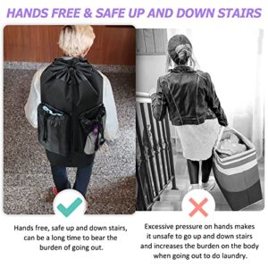 Laundry Backpack Bag Large Heavy Duty Laundry Hamper with Shoulder Straps Dirty Clothes Bag for College, Travel, Laundromat - Black