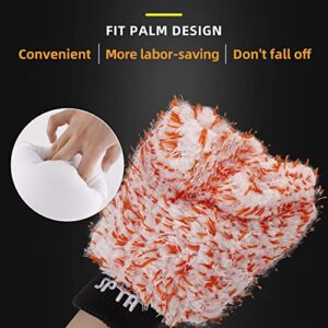 SPTA Microfiber Car Wash Mitt, 1PC Car Sponge Glove Wrapped in Soft, Plush Fiber Cloth Material, Safe Washing with Any Car Soap, Bucket, Foam Gun, Foam Cannon, Other Cleaning Supplies -MFICWMT