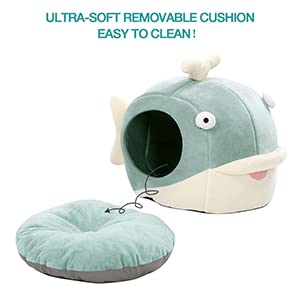 Cat Beds for Indoor Cats - Cat Bed Cave with Removable Washable Cushioned Pillow, Calming Cozy Soft Cat Cave, Cute Friendly Dolphin Cat Houses for Indoor Cats No Deformation Pet Bed, L