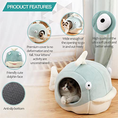 Cat Beds for Indoor Cats - Cat Bed Cave with Removable Washable Cushioned Pillow, Calming Cozy Soft Cat Cave, Cute Friendly Dolphin Cat Houses for Indoor Cats No Deformation Pet Bed, L