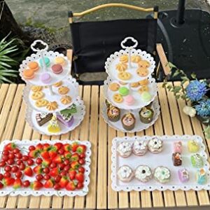 Set of 4 Dessert Stand Set, 3 Tiers White Plastic Cupcake Stand Holder & Rectangle Plastic Party Serving Trays/Platters for Wedding Birthday Baby Shower Tea Party Buffet