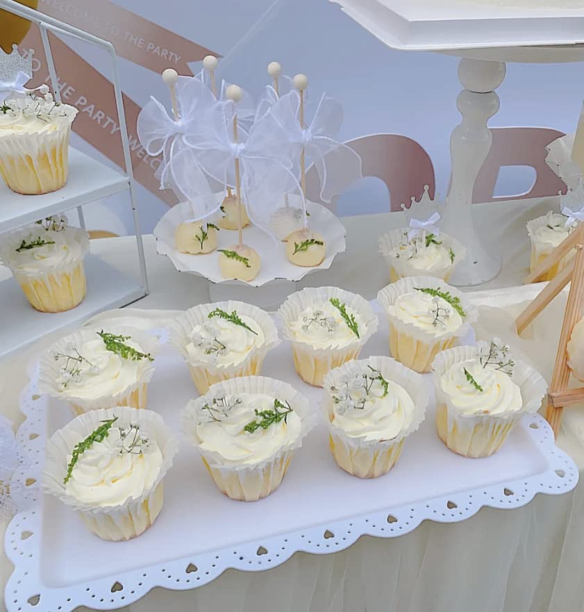 Set of 4 Dessert Stand Set, 3 Tiers White Plastic Cupcake Stand Holder & Rectangle Plastic Party Serving Trays/Platters for Wedding Birthday Baby Shower Tea Party Buffet