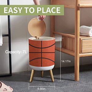 PHAIBHKERP Small Trash Can with Lid Basketball Garbage Bin Round Waste Bin Press Cover Dog Proof Wastebasket for Kitchen Bathroom Living Room 1.8 Gallon