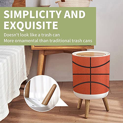 PHAIBHKERP Small Trash Can with Lid Basketball Garbage Bin Round Waste Bin Press Cover Dog Proof Wastebasket for Kitchen Bathroom Living Room 1.8 Gallon