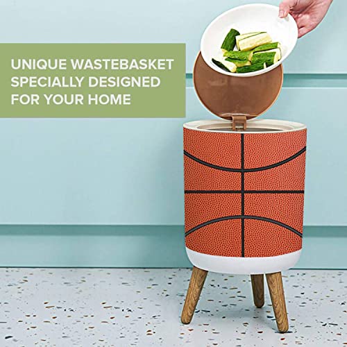 PHAIBHKERP Small Trash Can with Lid Basketball Garbage Bin Round Waste Bin Press Cover Dog Proof Wastebasket for Kitchen Bathroom Living Room 1.8 Gallon