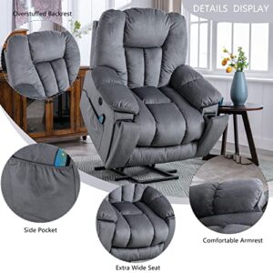 CANMOV Large Power Lift Recliner Chair with Massage and Heat for Elderly, Overstuffed Wide Recliners, Heavy Duty and Safety Motion Reclining Mechanism with USB Ports, 2 Concealed Cup Holders, Gray