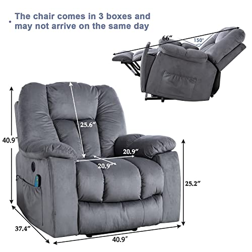 CANMOV Large Power Lift Recliner Chair with Massage and Heat for Elderly, Overstuffed Wide Recliners, Heavy Duty and Safety Motion Reclining Mechanism with USB Ports, 2 Concealed Cup Holders, Gray