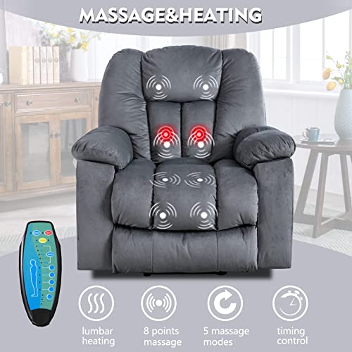 CANMOV Large Power Lift Recliner Chair with Massage and Heat for Elderly, Overstuffed Wide Recliners, Heavy Duty and Safety Motion Reclining Mechanism with USB Ports, 2 Concealed Cup Holders, Gray