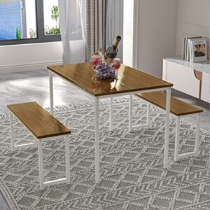 Bonzy Home Dining Table Set for 4, 43" Kitchen Table Set with 2 Benches Space Saving Dining Room Table Set for Apartment Small Space