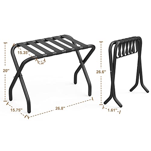 Mr IRONSTONE Luggage Rack Pack of 2, Folding Metal Suitcase Stand with Nylon Straps and Steel Frame, for Guest Room, Hotel, Bedroom, Steel Frame, Holds up to 130 lb, Black